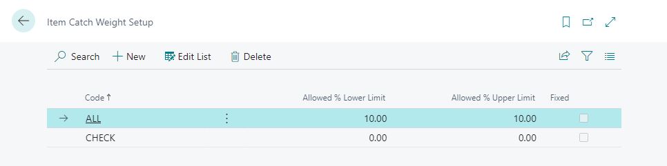 CAW - Set up item catch weight