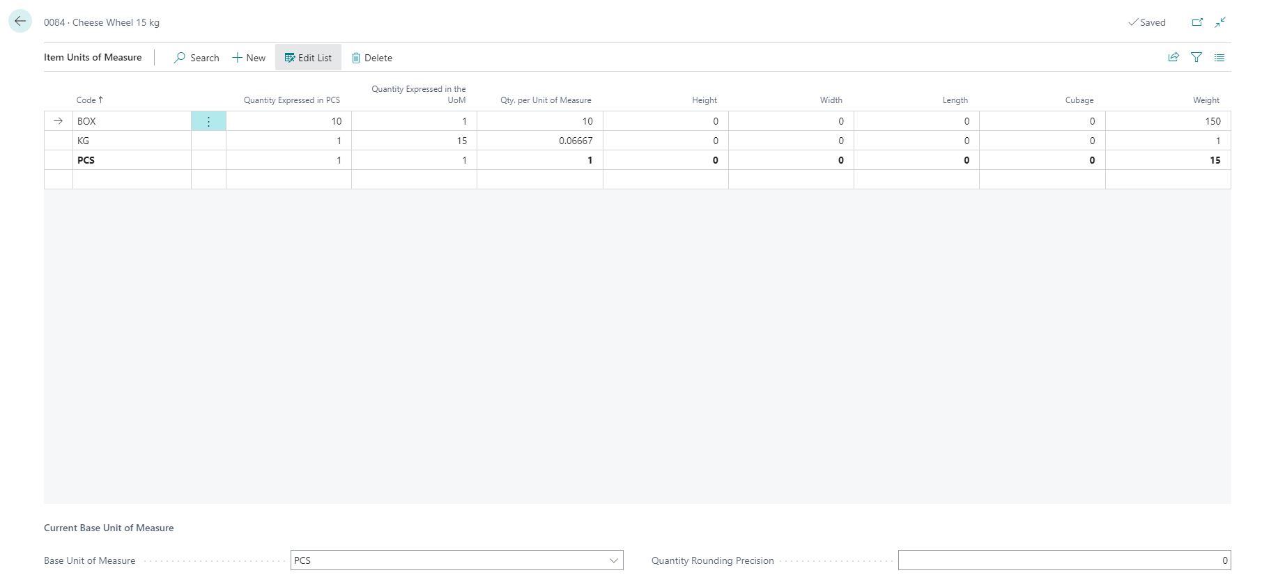 CAW - Set up catch weight item on item card